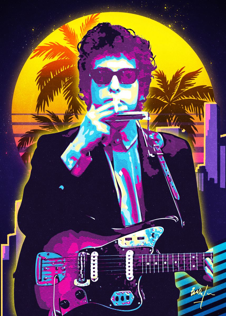 'Bob Dylan 80s Retro Music Poster' Poster, picture, metal print, paint ...