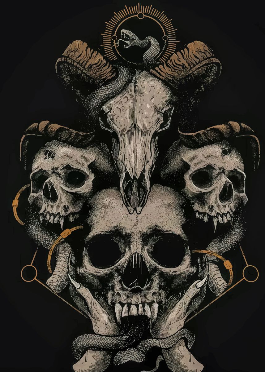'Skull and Snake Artwork' Poster, picture, metal print, paint by | Displate