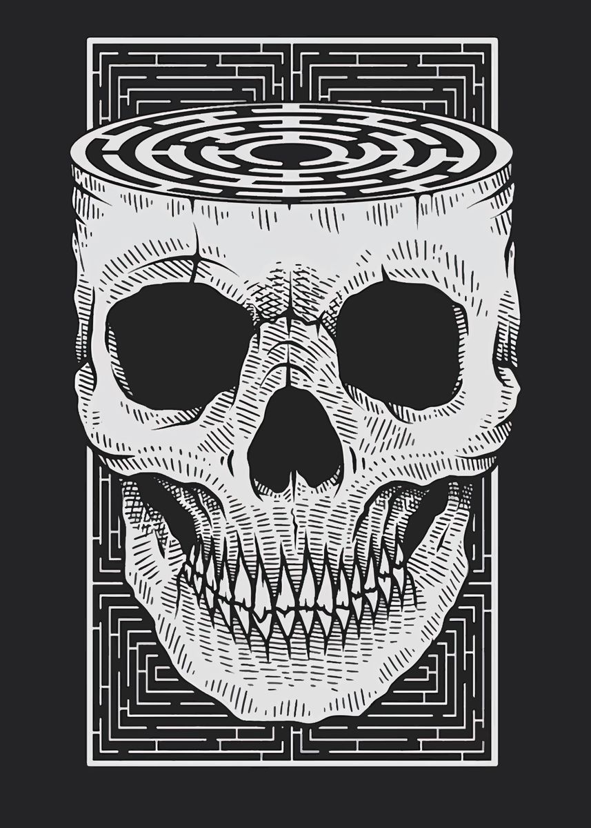 'Skull Maze' Poster, picture, metal print, paint by toyipp | Displate