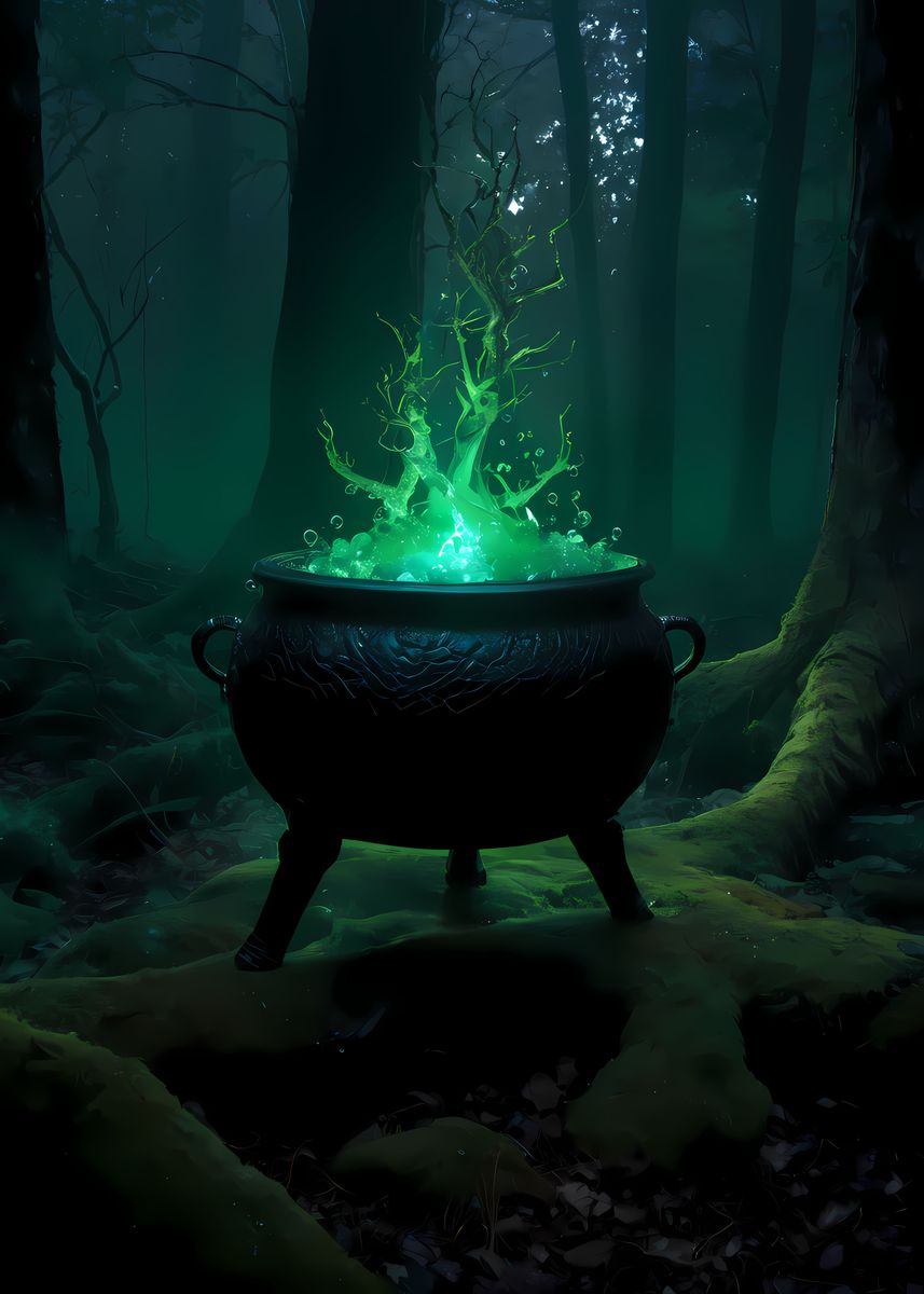 'Mystical Cauldron in the Forest' Poster, picture, metal print, paint ...