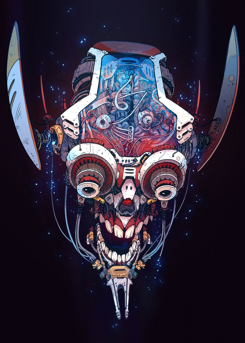 'Cybernetic Skull - Brain Storm' Poster, picture, metal print, paint by ...
