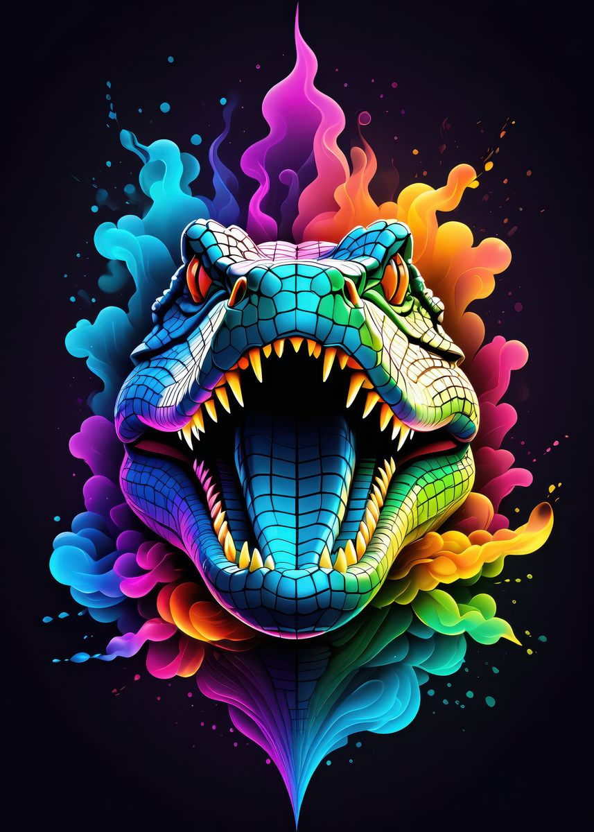 'Rainbow Alligator' Poster, picture, metal print, paint by vieninsweden | Displate