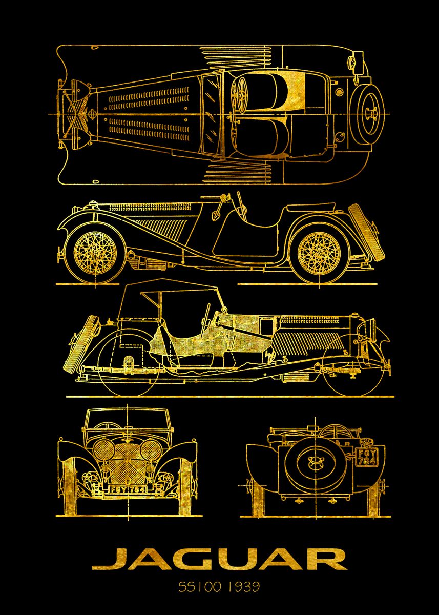 'Jaguar SS100 1939' Poster, picture, metal print, paint by JAT DESIGNS ...