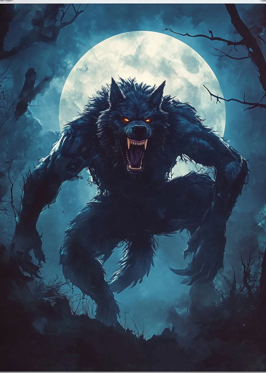 'Werewolf Under Full Moon' Poster, picture, metal print, paint by ...
