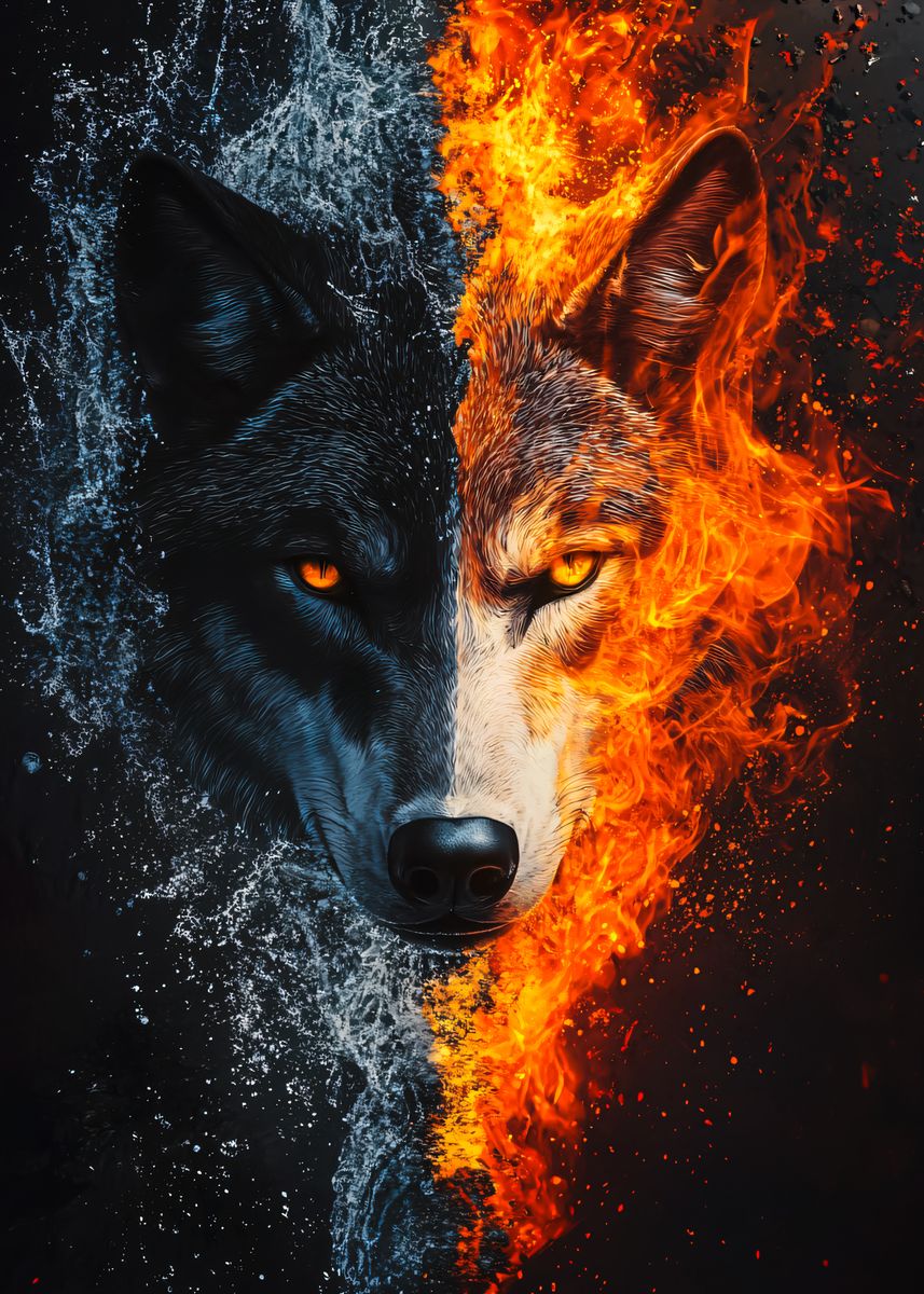 'Fire and Water Wolf' Poster, picture, metal print, paint by K3xiao ...