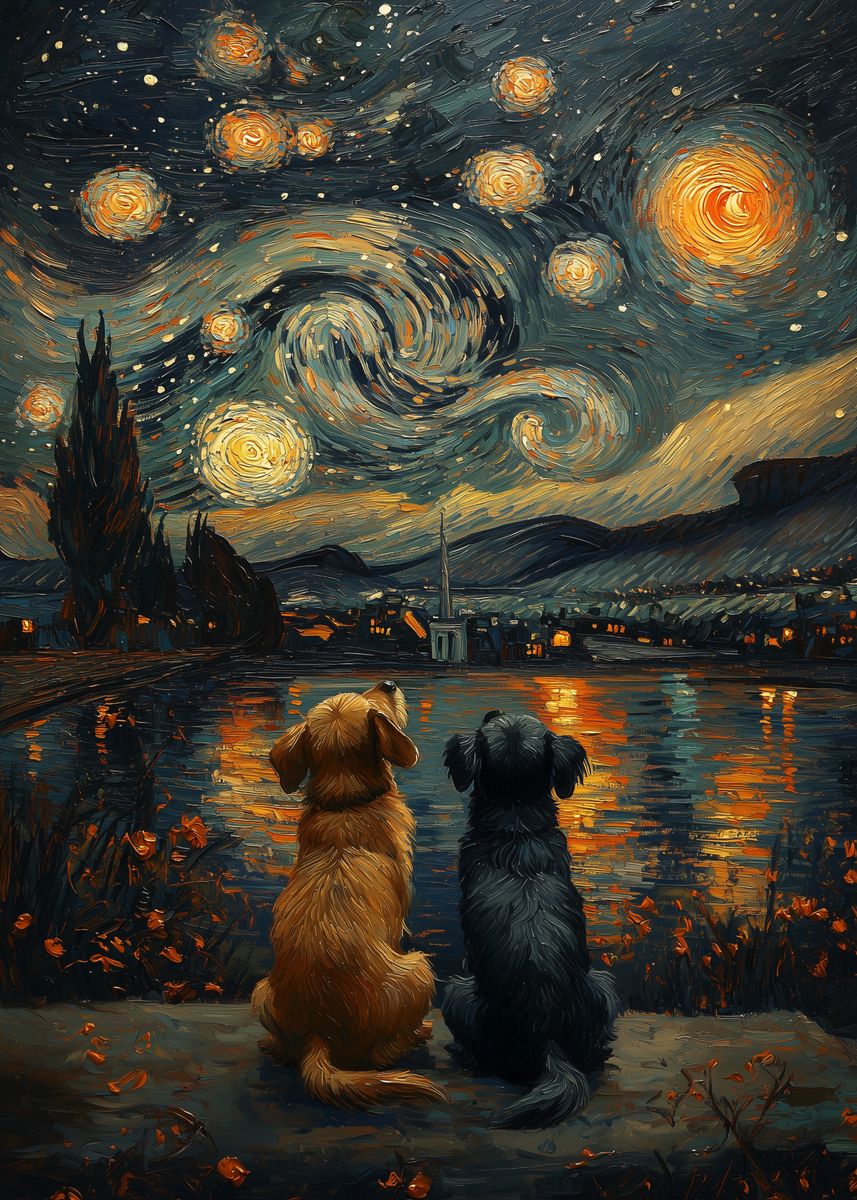 'Starry Night And The Dogs' Poster, picture, metal print, paint by ...