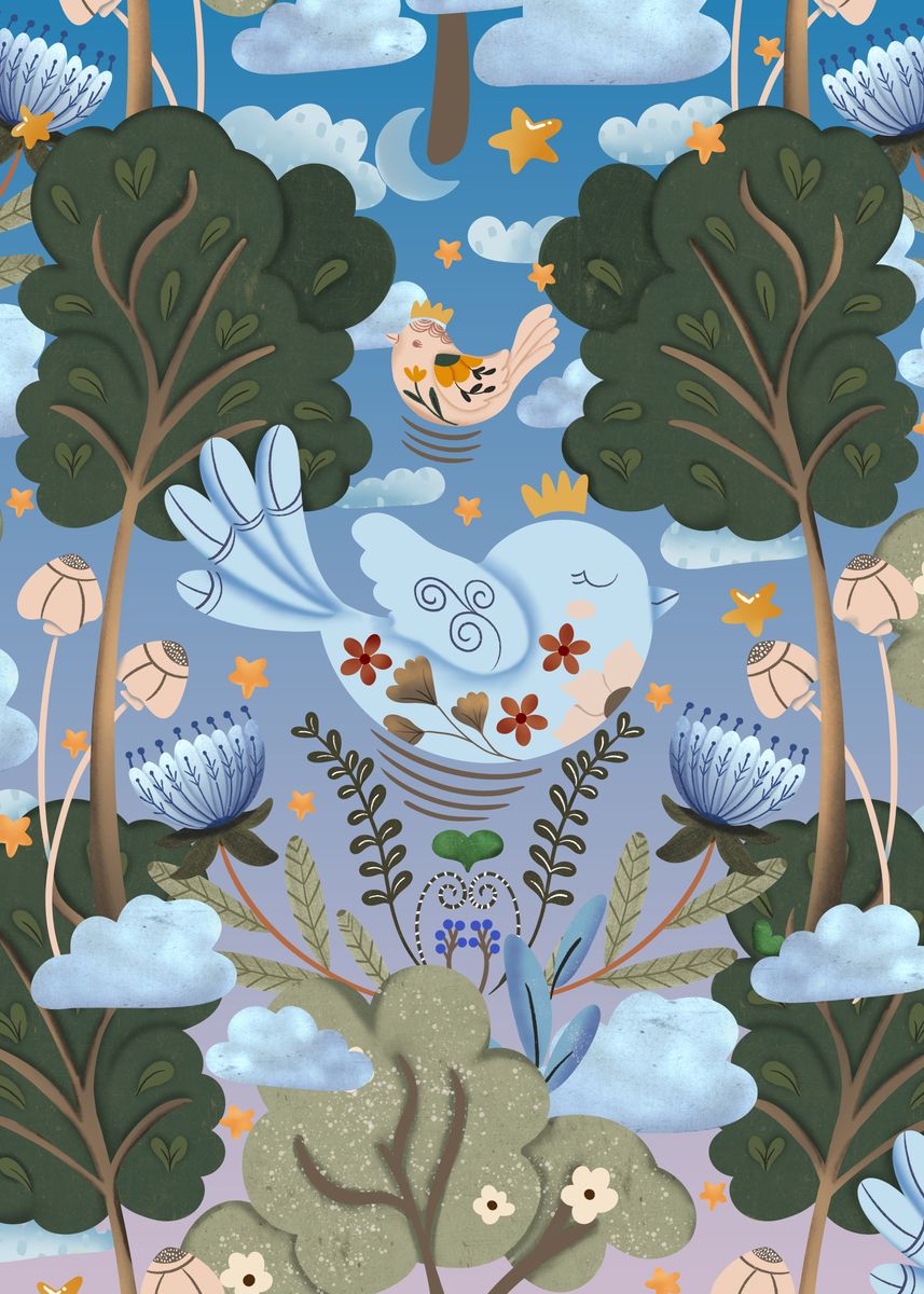 'Enchanted Birds of Royalty' Poster, picture, metal print, paint by ...