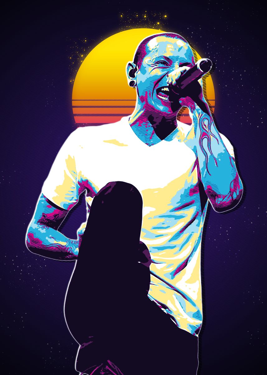 'Chester Bennington 80s Retro' Poster, picture, metal print, paint by ...
