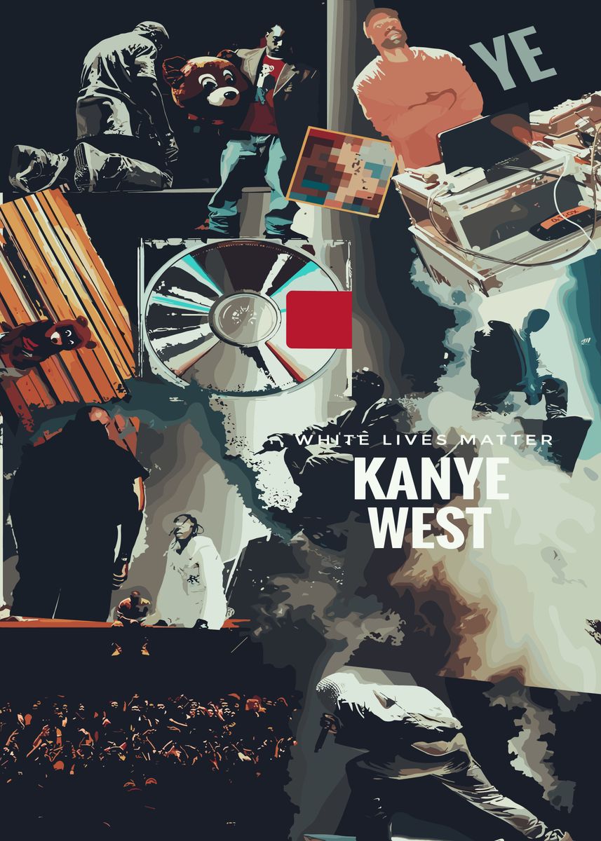 'Kanye West Rapper Collage' Poster, picture, metal print, paint by ...