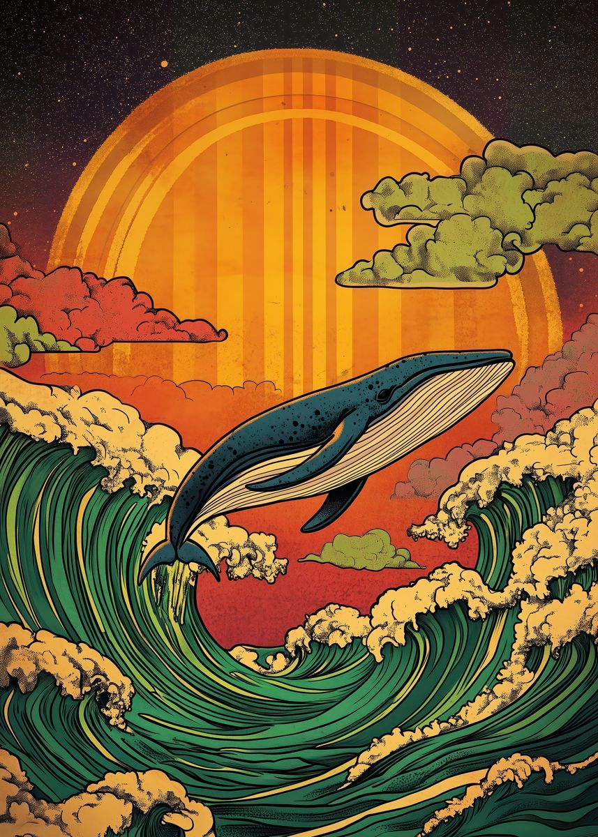 'Whale Jumping Wave' Poster, picture, metal print, paint by Spooky Blob ...