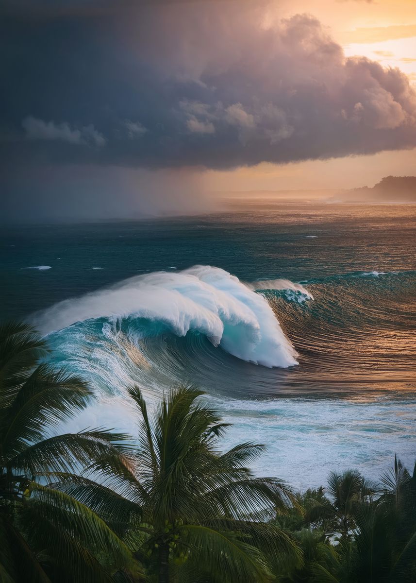 'Giant Wave Crashing' Poster, picture, metal print, paint by ...