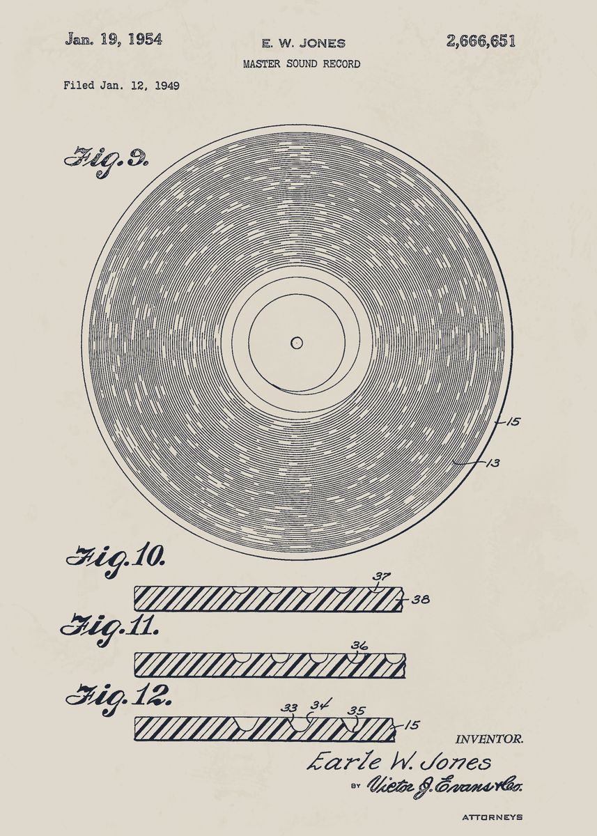 'Vinyl Record Patent' Poster, picture, metal print, paint by ...