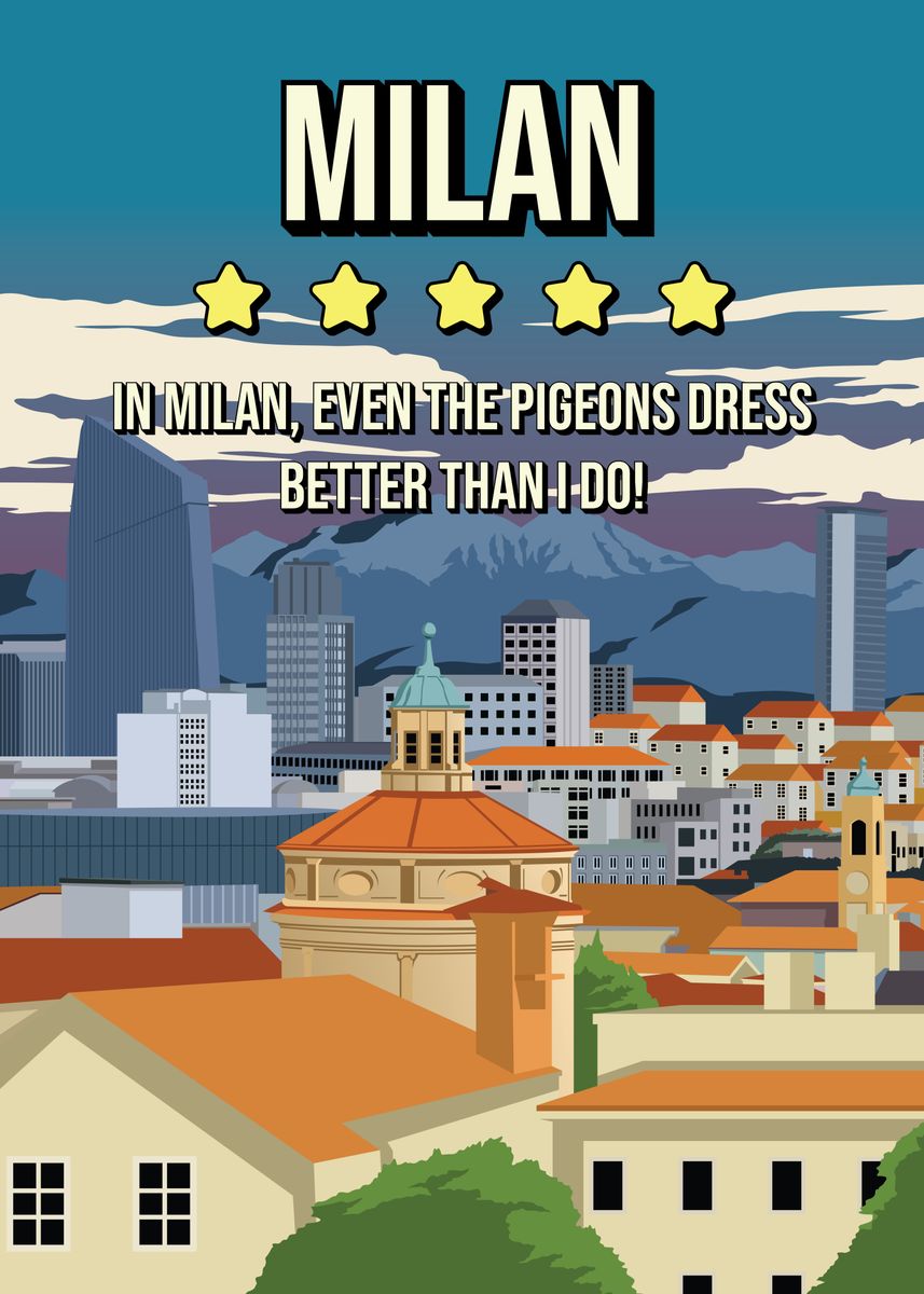 'Milan Funny Review Cityscape Travel Poster' Poster, picture, metal ...