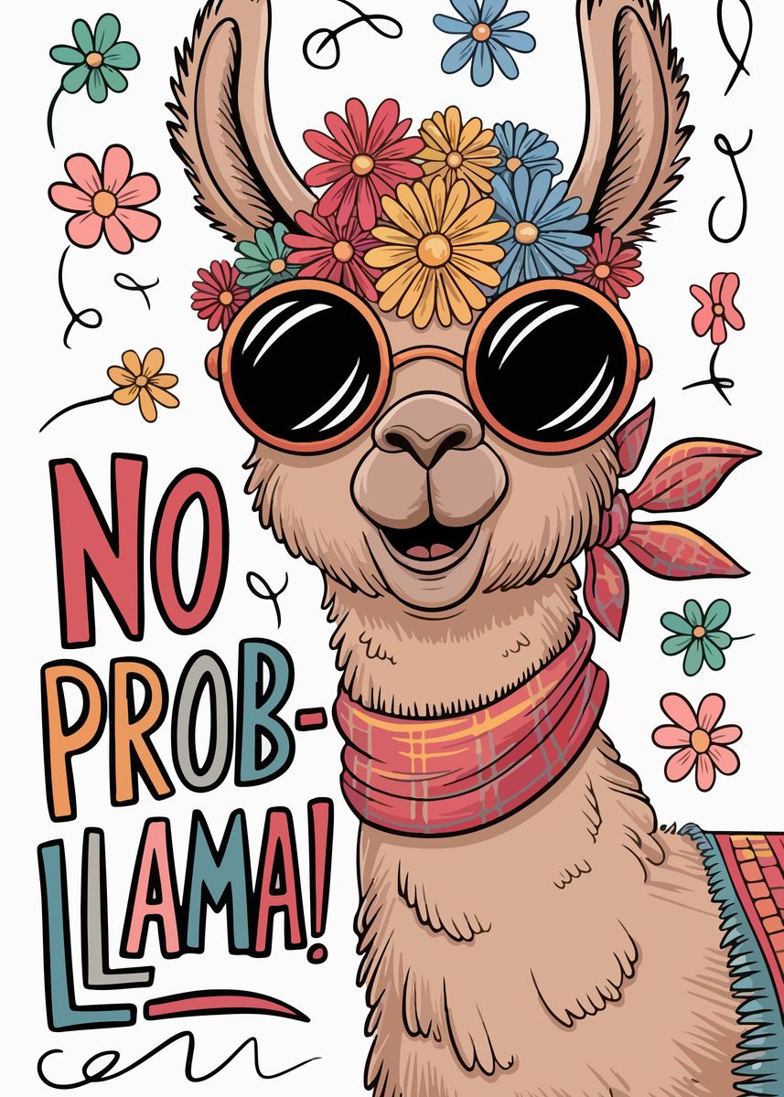 'No Prob-Llama! Llama Illustration' Poster, picture, metal print, paint ...