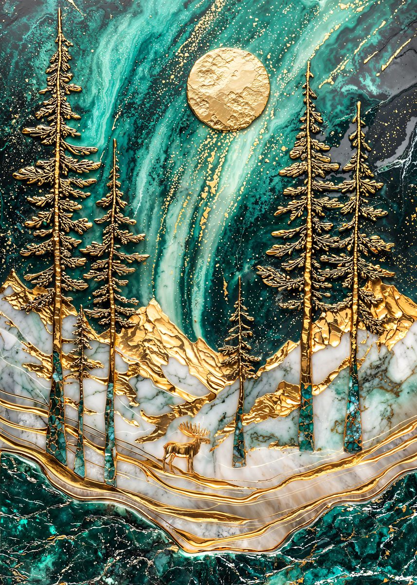 'Winter's Golden Glow' Poster, picture, metal print, paint by Pixaverse ...