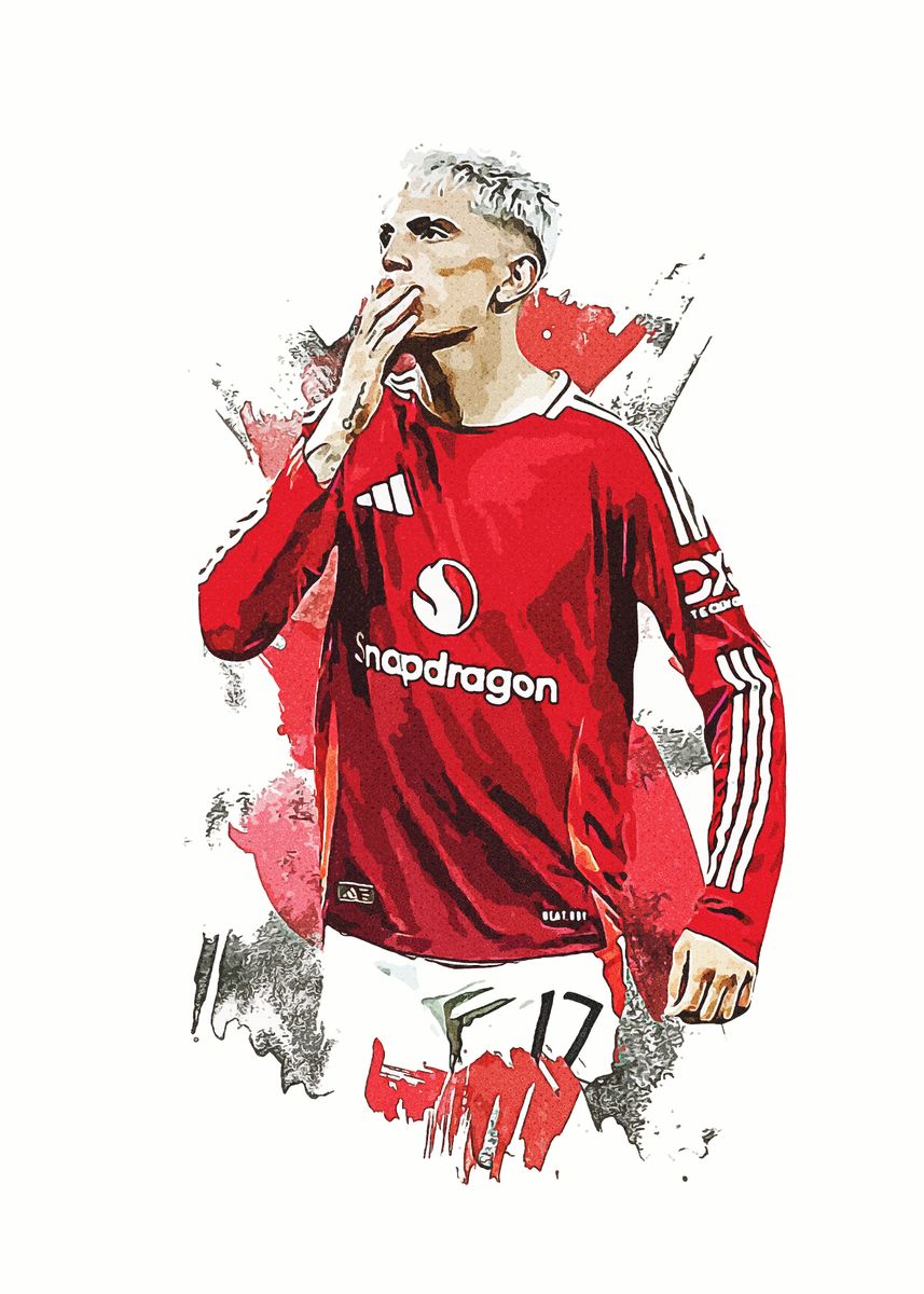 'Alejandro Garnacho Portrait' Poster, picture, metal print, paint by ...