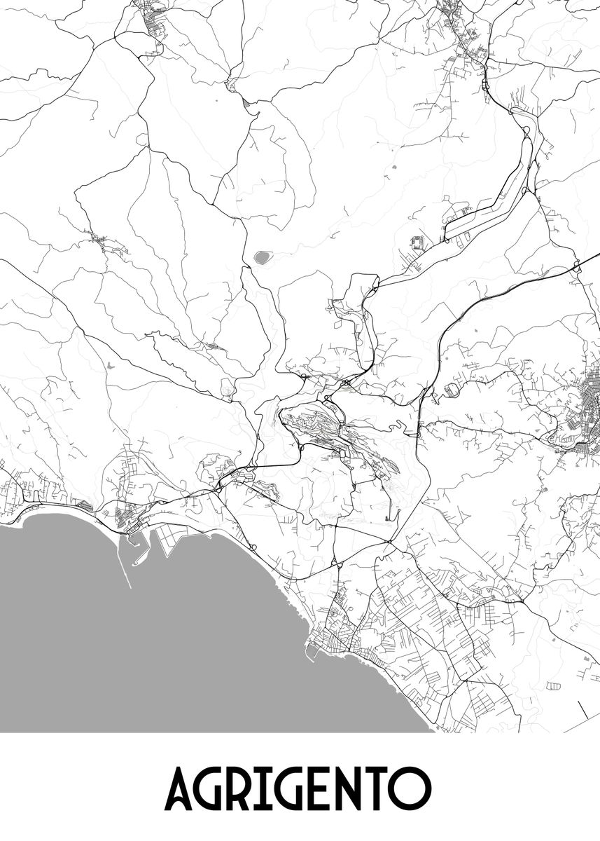 'Agrigento City Map' Poster, picture, metal print, paint by Sam Kal | Displate