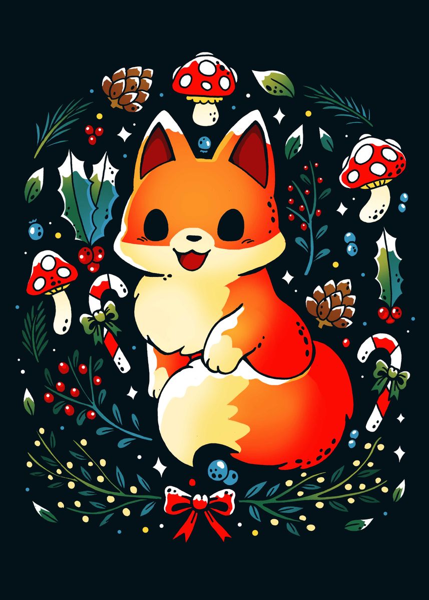 'Cute Christmas Fox' Poster, picture, metal print, paint by Valentina ...
