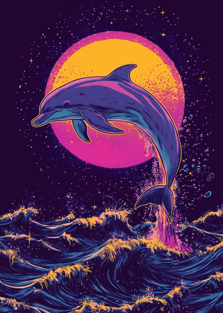 'Dolphin Sunset' Poster, picture, metal print, paint by Spooky Blob ...