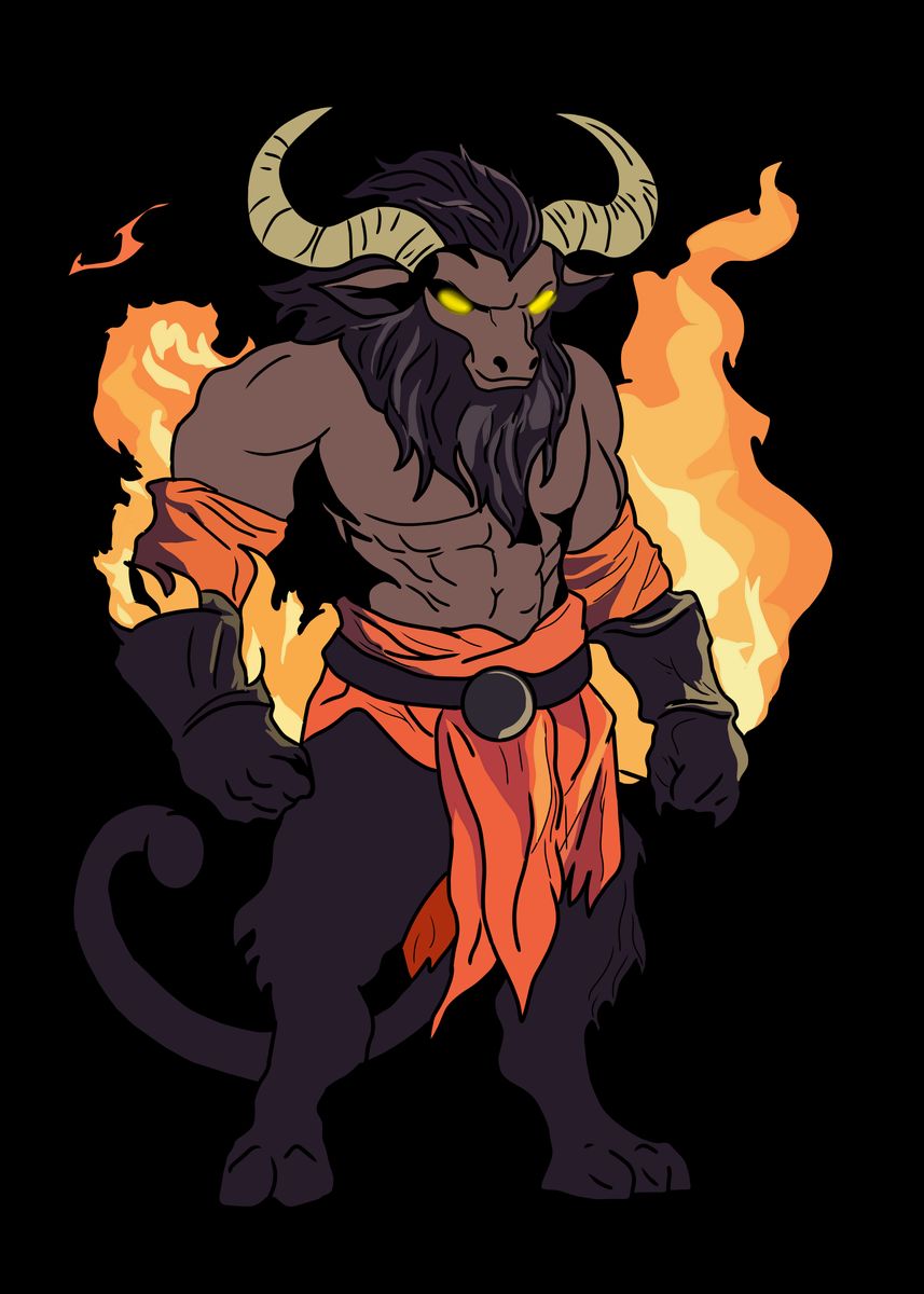 'Fiery Minotaur Illustration' Poster, picture, metal print, paint by ...