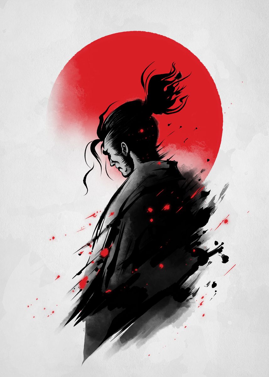 'Samurai under the red sun' Poster, picture, metal print, paint by ...