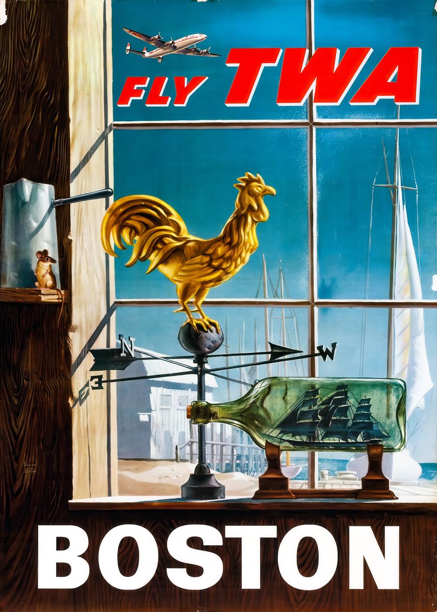 'TWA Fly Boston Poster' Poster, picture, metal print, paint by Steel ...