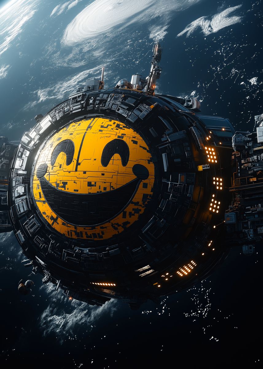 'Smiling Space Station' Poster, picture, metal print, paint by Lorence ...