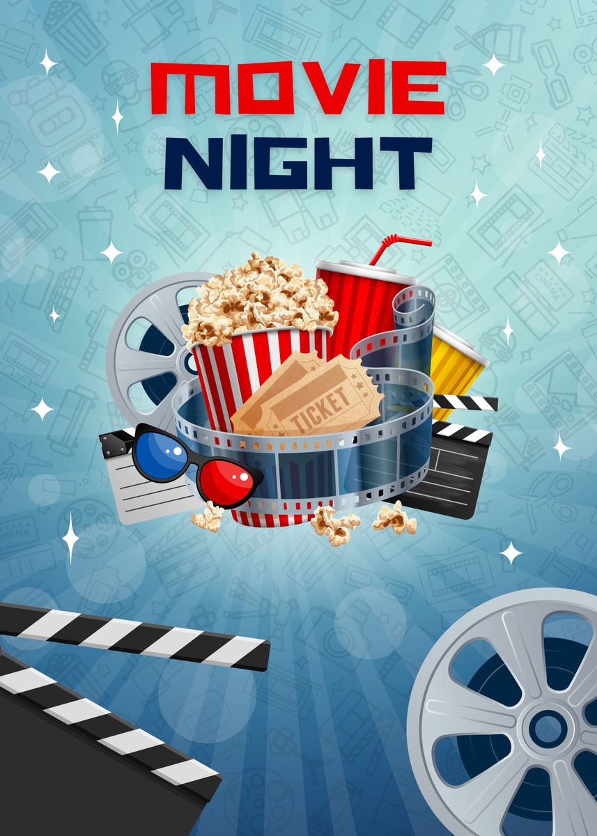 'Movie Night Poster' Poster, picture, metal print, paint by Quirky ...