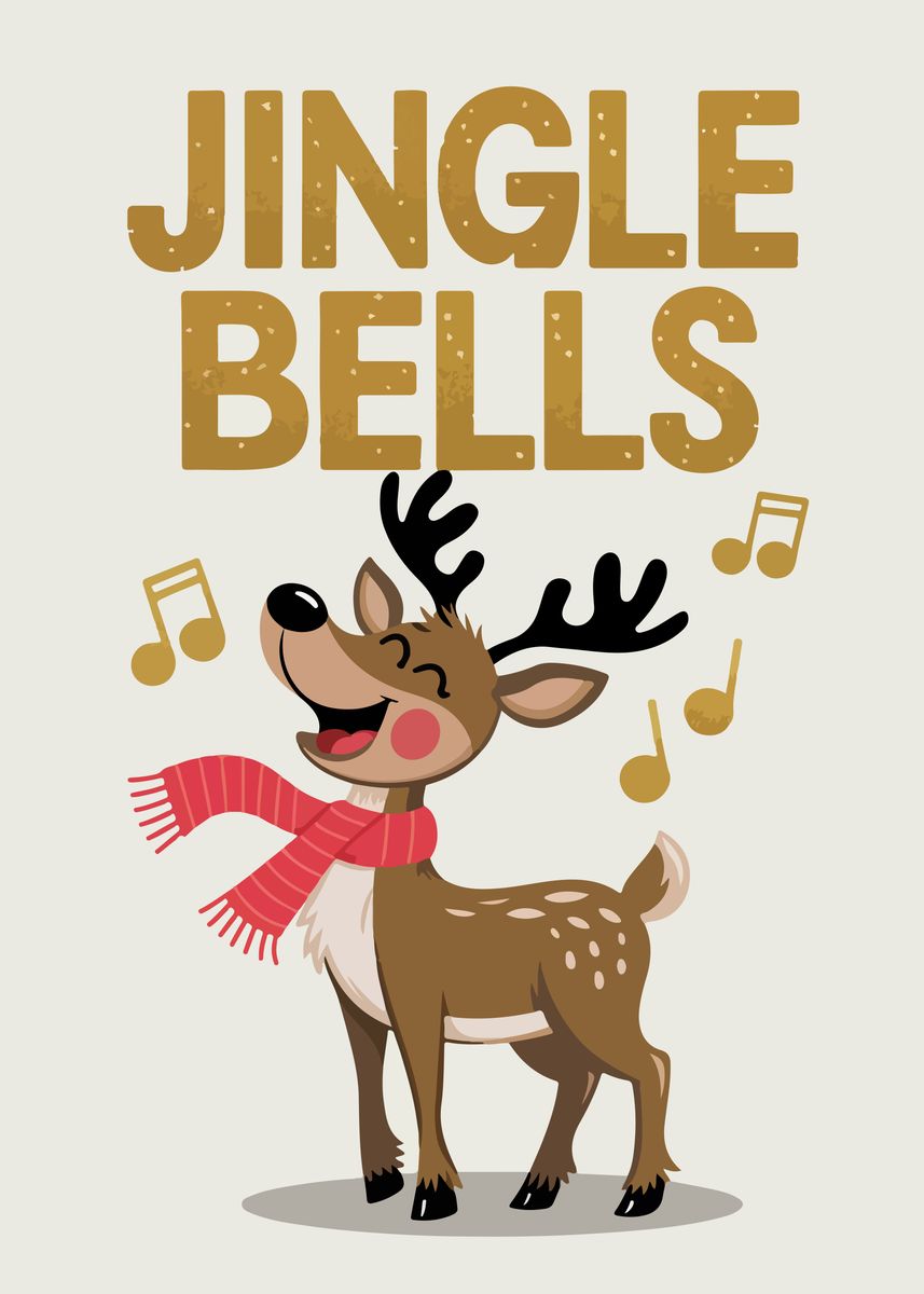 'Jingle Bells Reindeer' Poster, picture, metal print, paint by ...