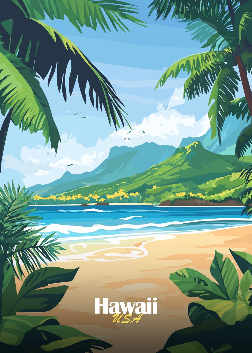 'Hawaii Beach Landscape' Poster, picture, metal print, paint by Mason ...