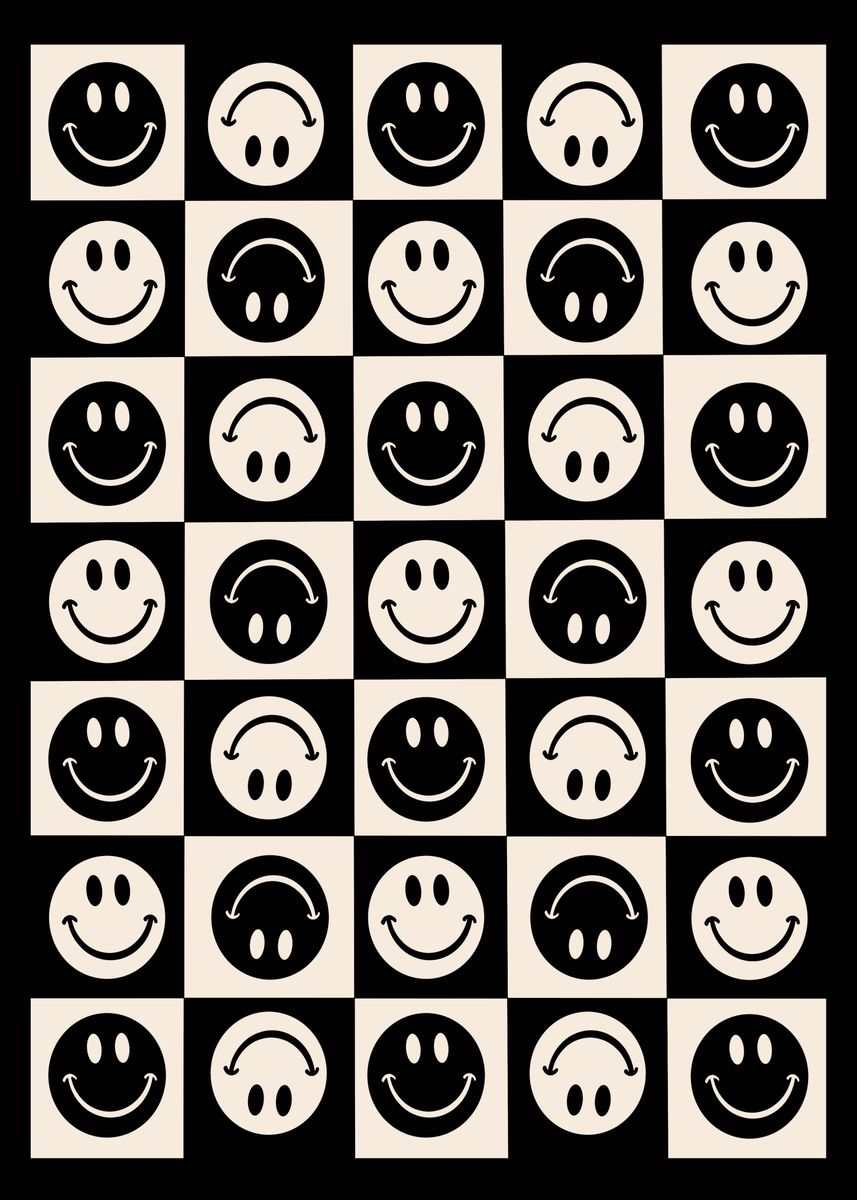 'Checkerboard Smiley Faces' Poster, picture, metal print, paint by Anam ...