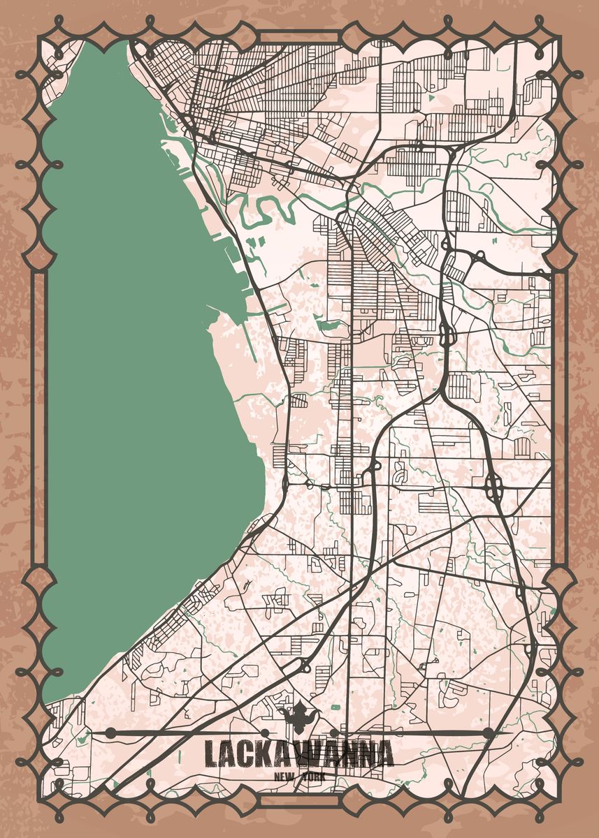 'Lackawanna City Map' Poster, picture, metal print, paint by DE Maps ...