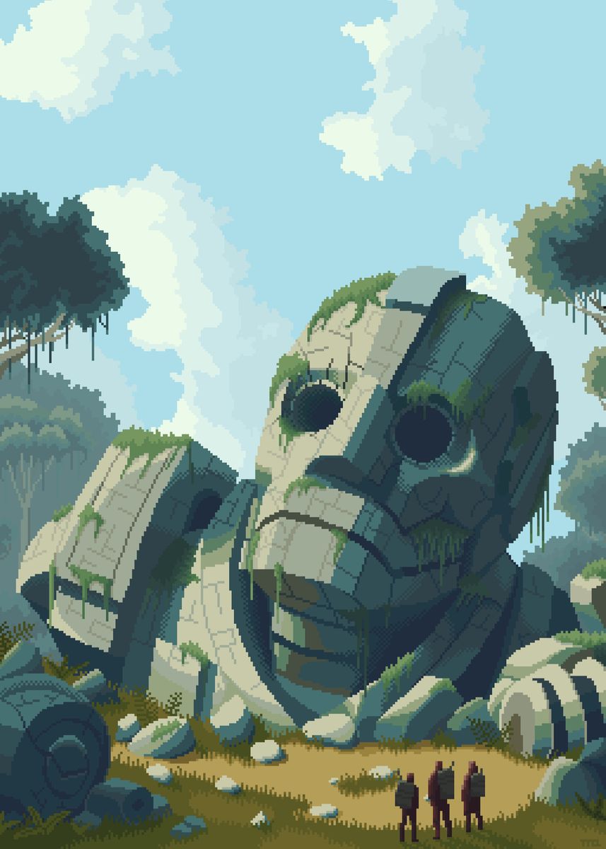 'Ancient Overgrown Mech - Pixel Art' Poster, picture, metal print ...