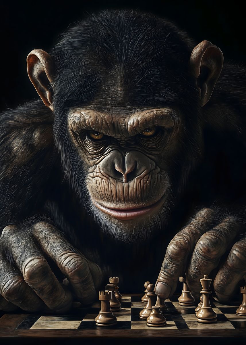 'Chimpanzee Chess Player' Poster, picture, metal print, paint by HD ...