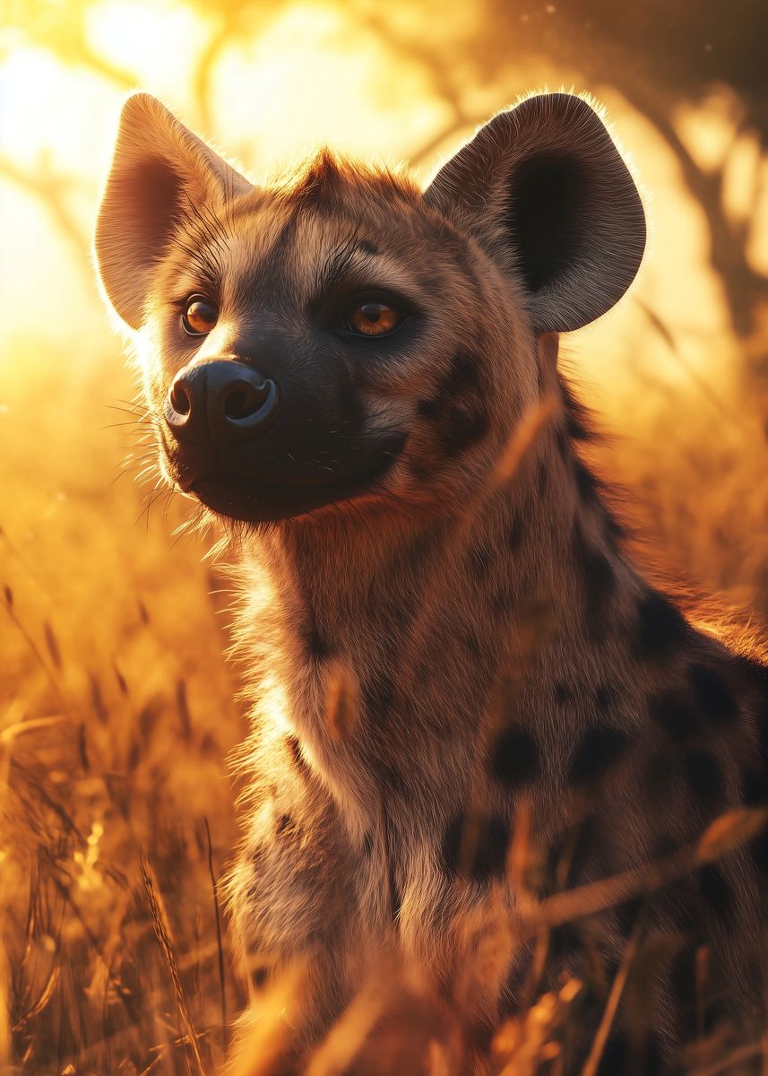 'Hyena Portrait at Sunset' Poster, picture, metal print, paint by ...
