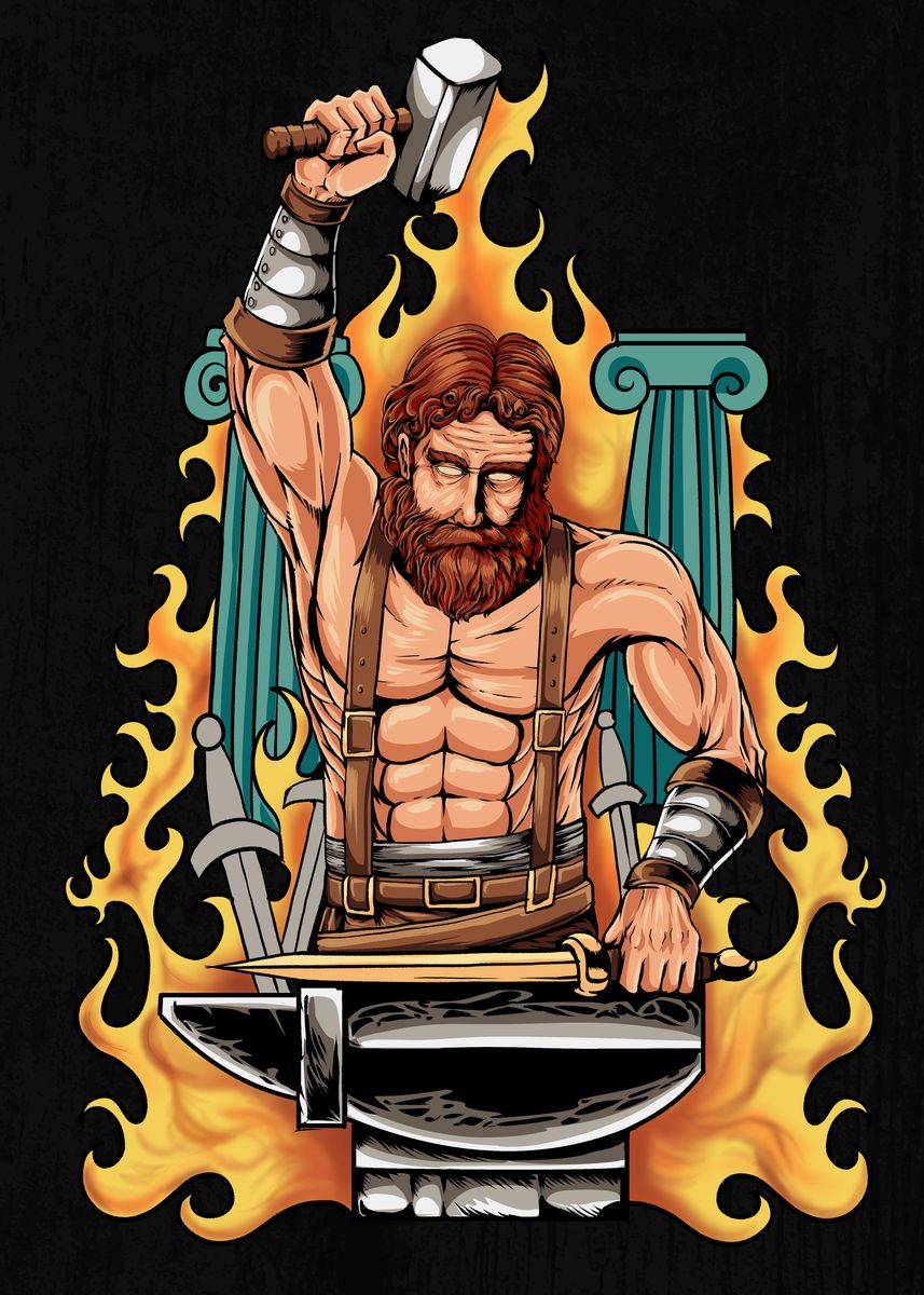 'Hephaestus, Greek God of Fire' Poster, picture, metal print, paint by ...