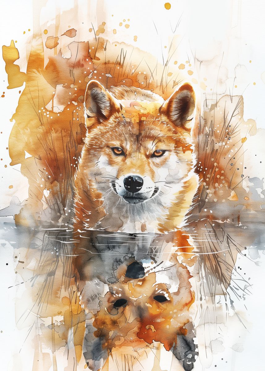 'Wolf Reflection Watercolor' Poster, picture, metal print, paint by ...