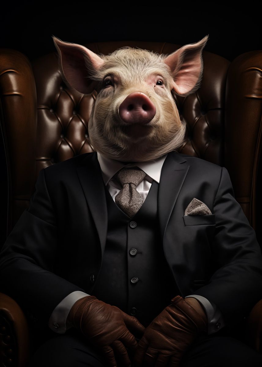 'Pig in Suit' Poster, picture, metal print, paint by nahi | Displate