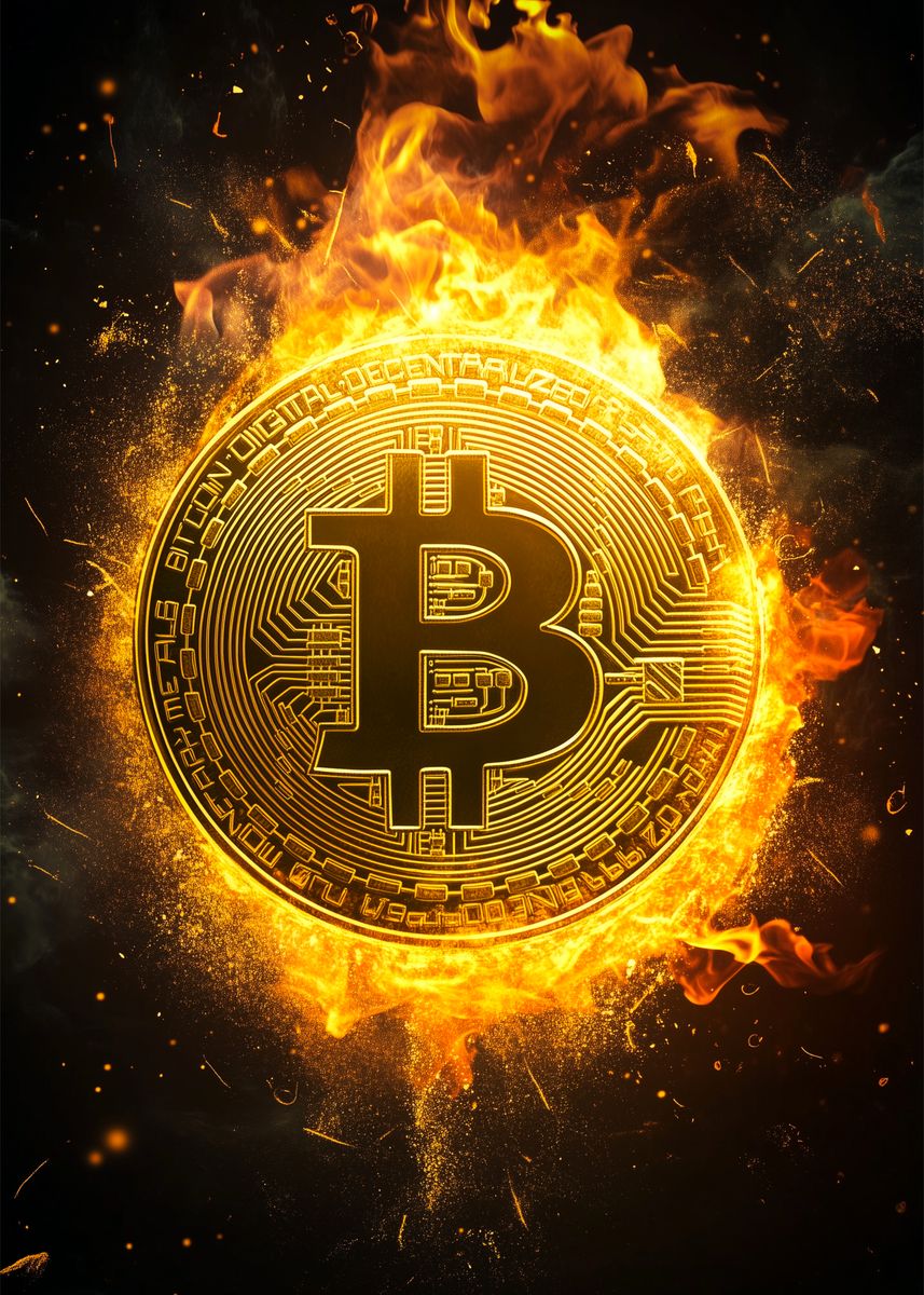 'Bitcoin Fire' Poster, picture, metal print, paint by Cee9inee | Displate