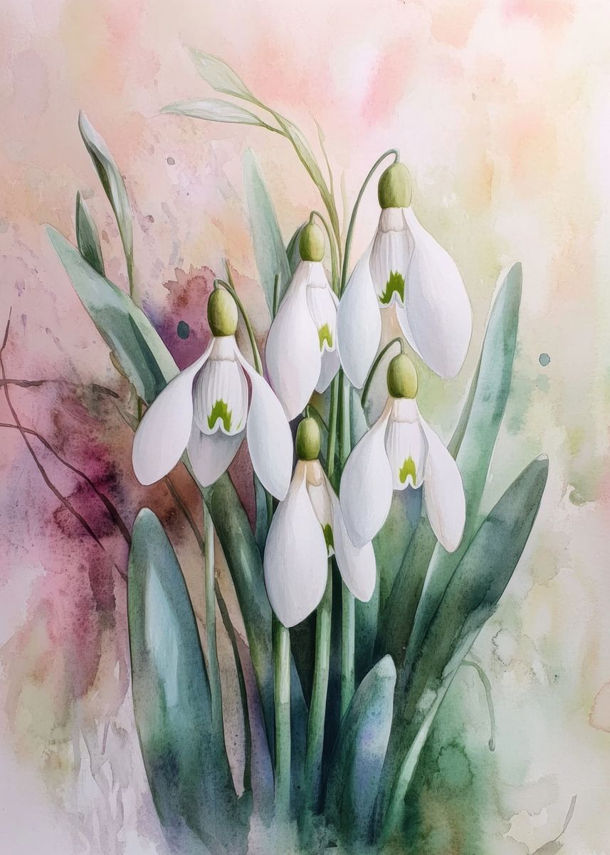 'Snowdrop Watercolor Painting' Poster, picture, metal print, paint by ...