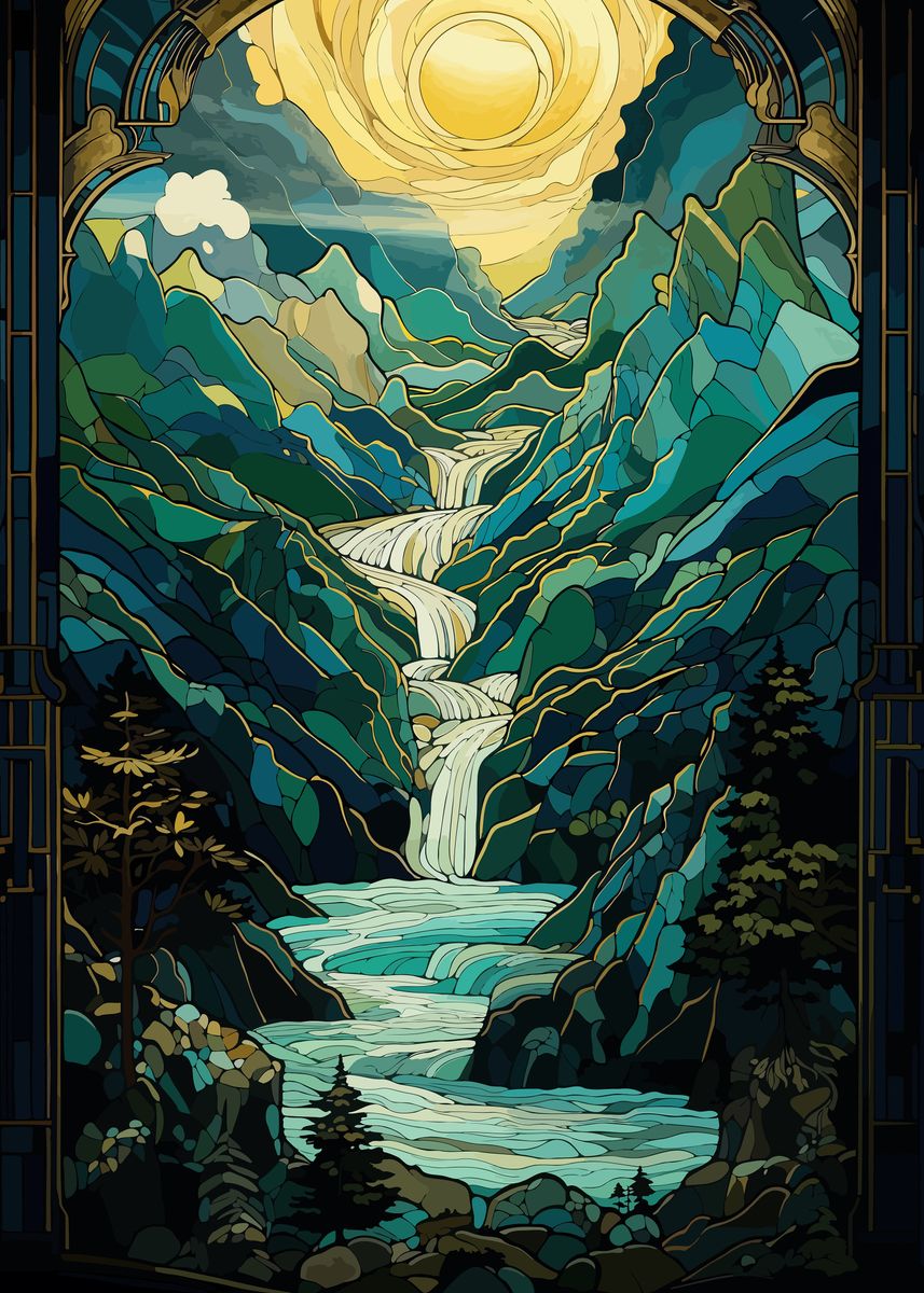 'Stained Glass Waterfall' Poster, picture, metal print, paint by P Art ...