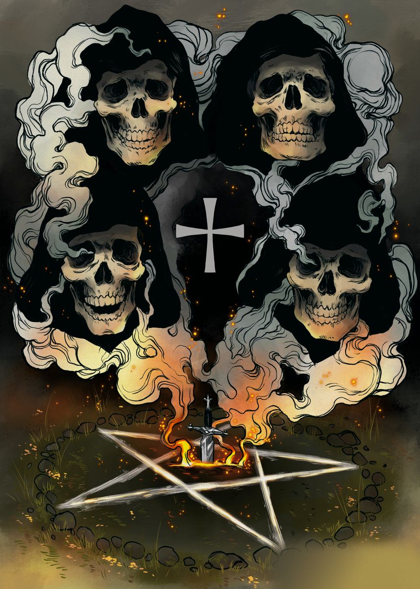 'Four Skulls Ritual' Poster, picture, metal print, paint by Karl Marlon ...