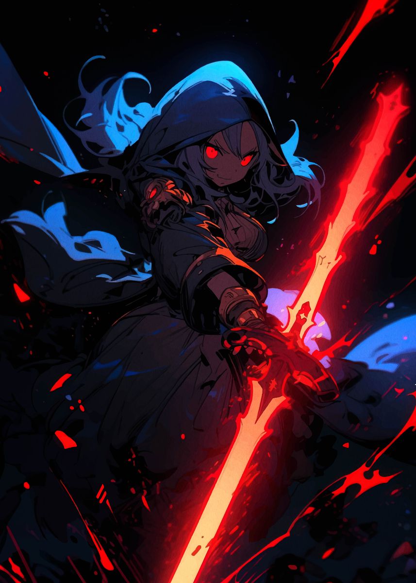 'Anime Girl with Red Sword' Poster, picture, metal print, paint by ...