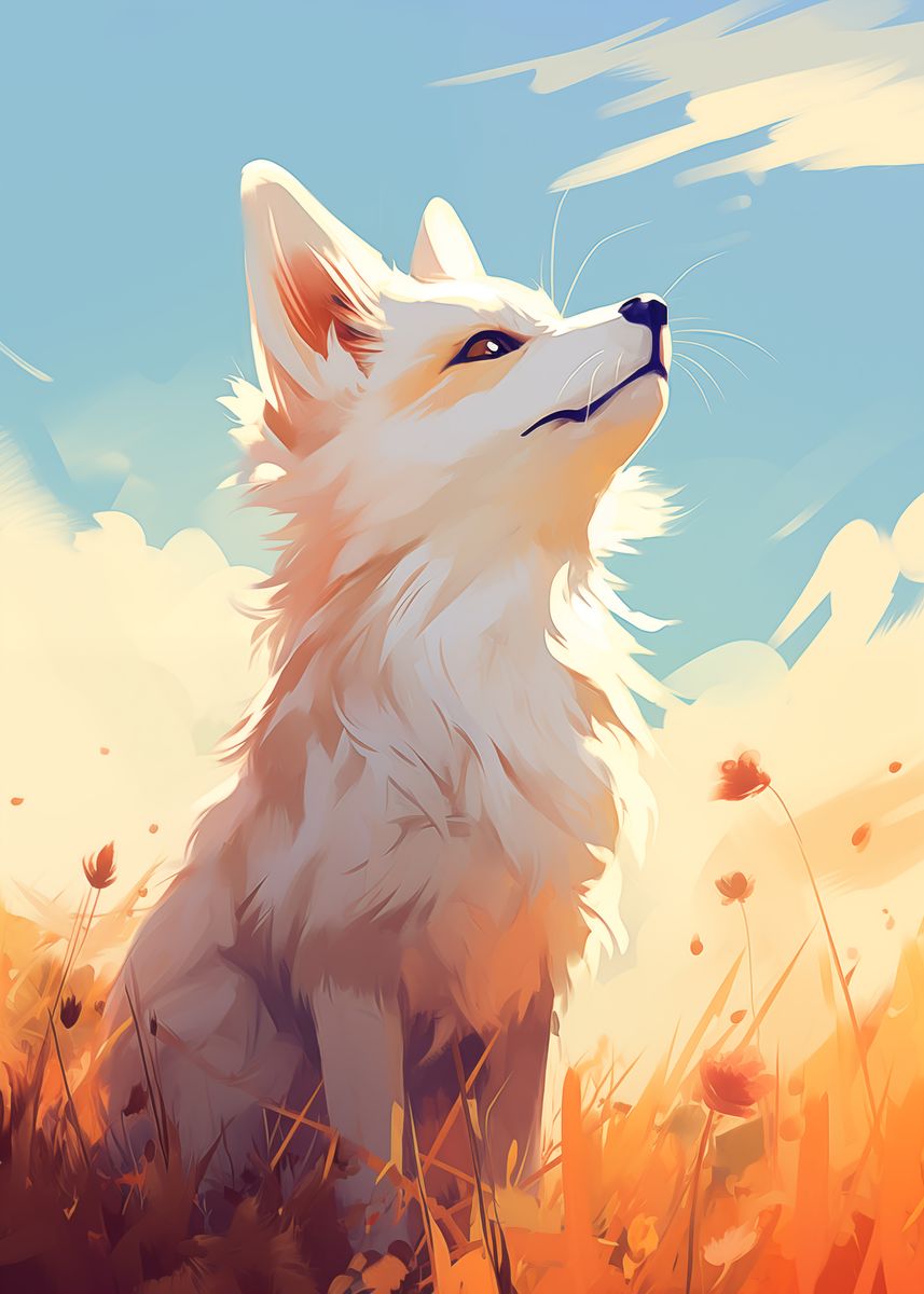 'White Fox in Field' Poster, picture, metal print, paint by Numidia ...