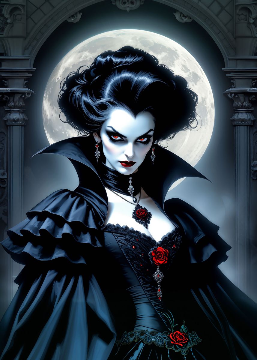 'Vampiress Woman Under the Moon' Poster, picture, metal print, paint by ...