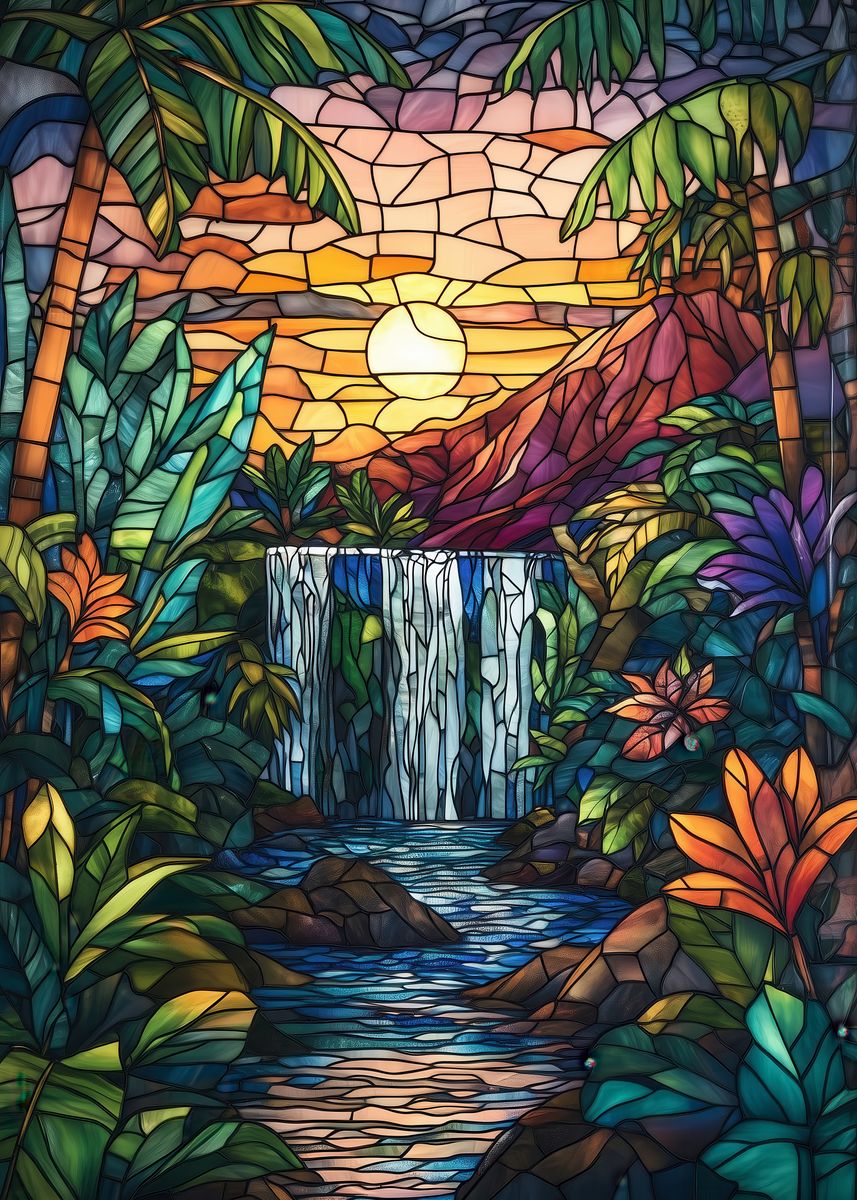 'Stained Glass Waterfall' Poster, picture, metal print, paint by Golden ...