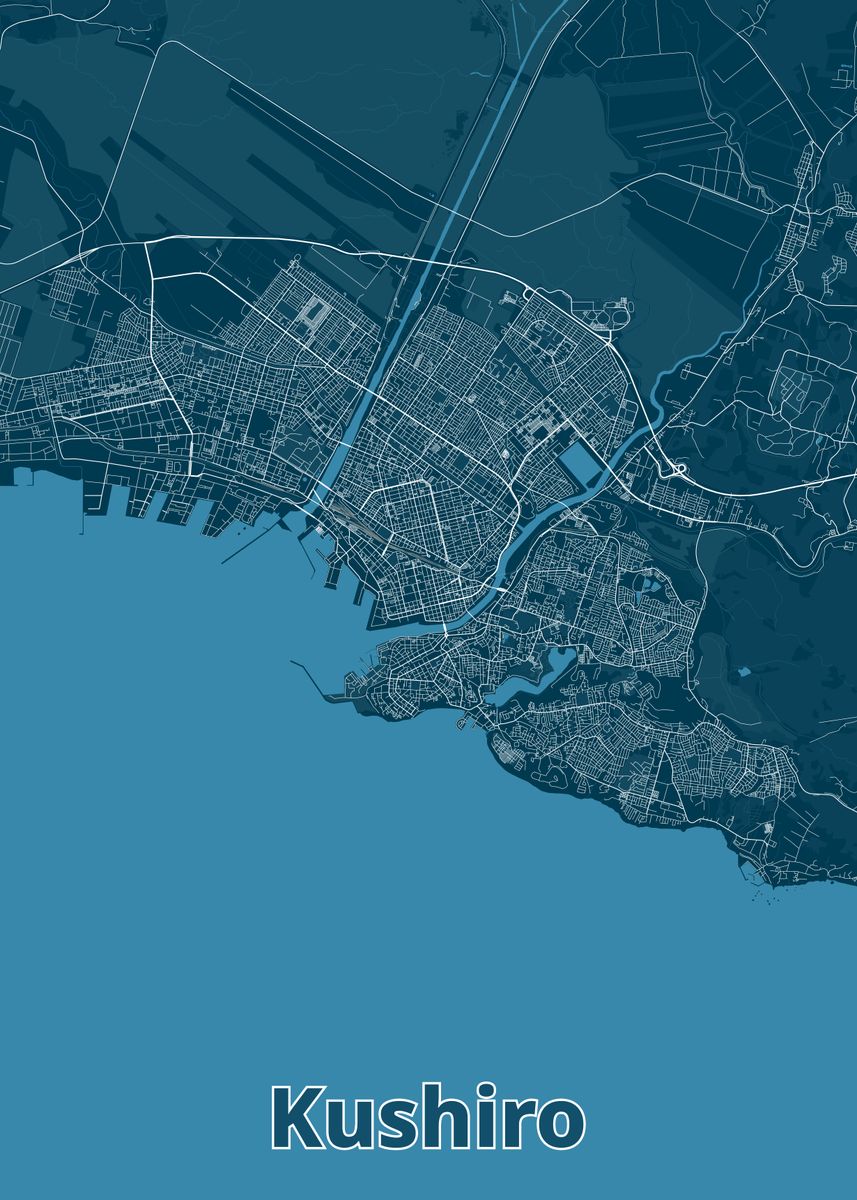 'Kushiro City Map' Poster, picture, metal print, paint by Sam Kal ...