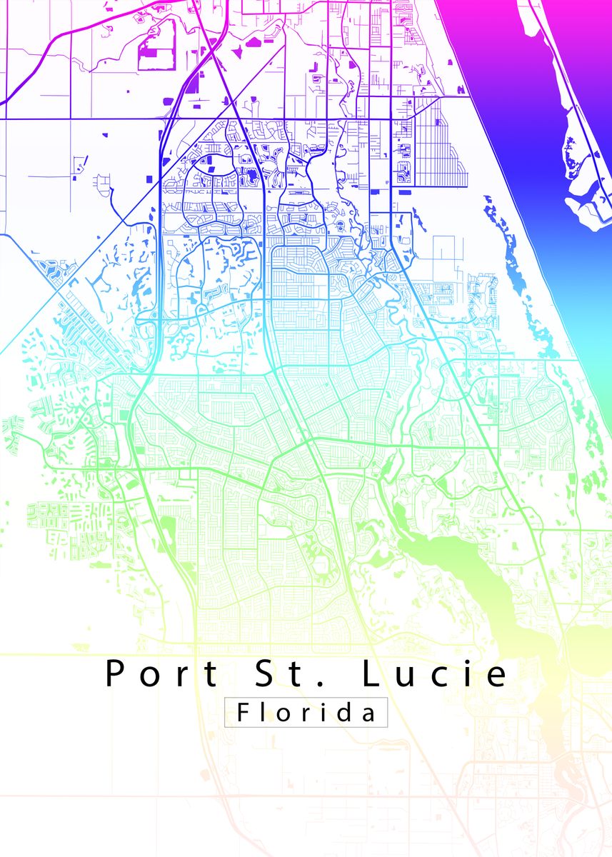 'Port St. Lucie Florida Map' Poster, picture, metal print, paint by ...
