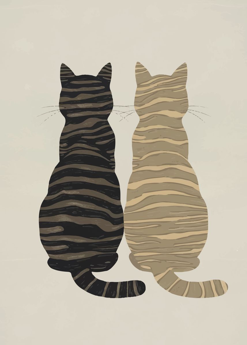 'Two Cats Back to Back' Poster, picture, metal print, paint by ...