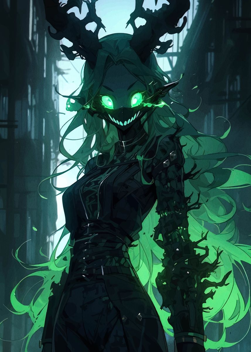 'Green-Eyed Demon Girl' Poster, picture, metal print, paint by Lyon ...